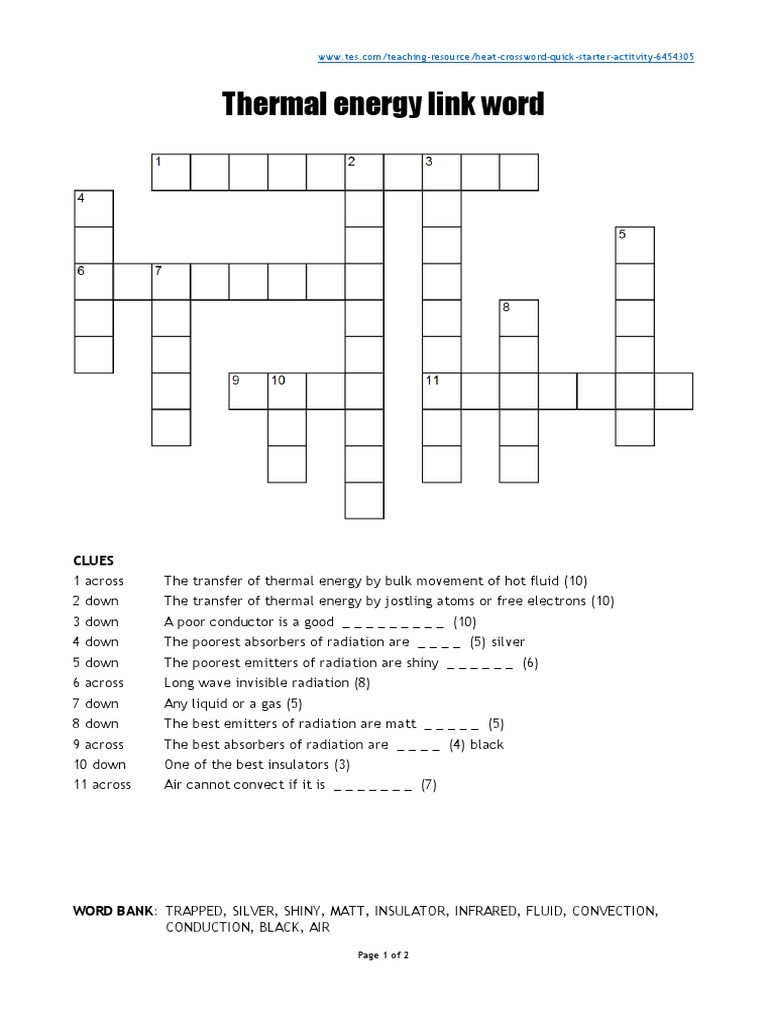 LU 3 - ThermalEnergyLinkword - Crossword Puzzle | PDF