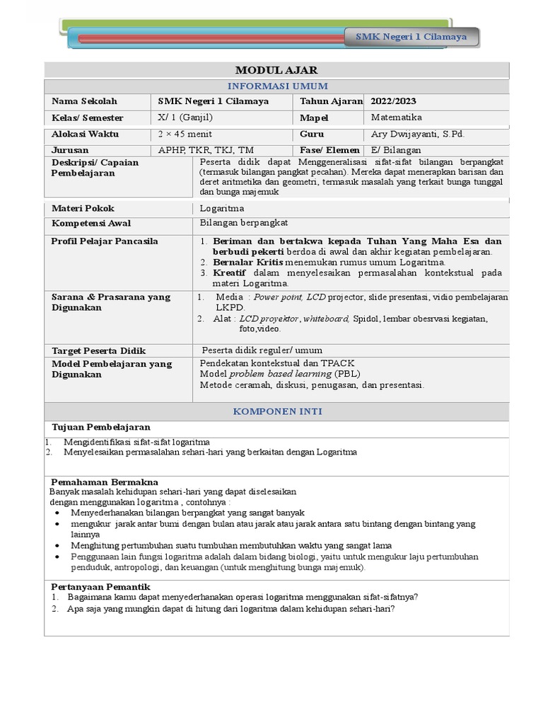 Modul Ajar Logaritma | PDF