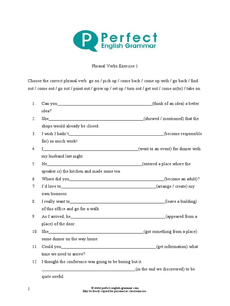 Phrasal Verbs Exercise 1 | PDF