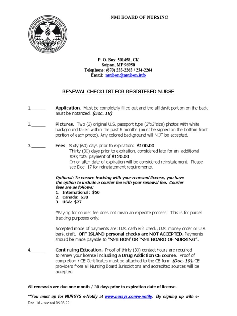 NMI RN License Renewal Checklist | PDF | Nursing | Cheque