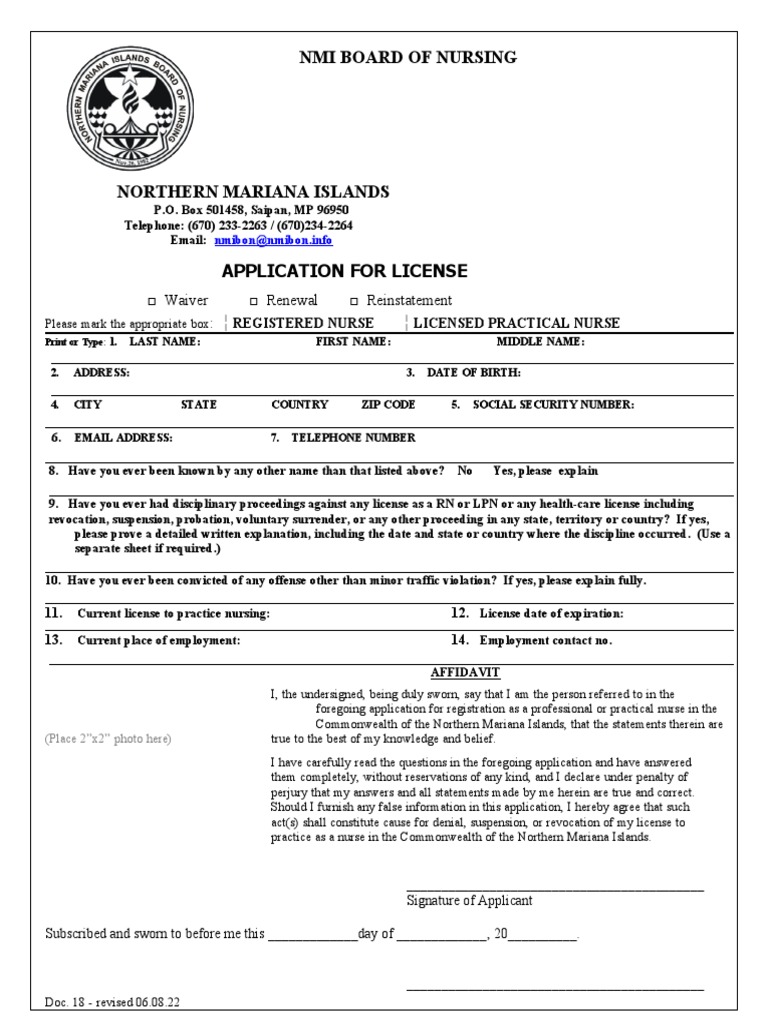 18 RN LPN Renewal - Reinstatement Application 06-08-22 | PDF | Notary ...