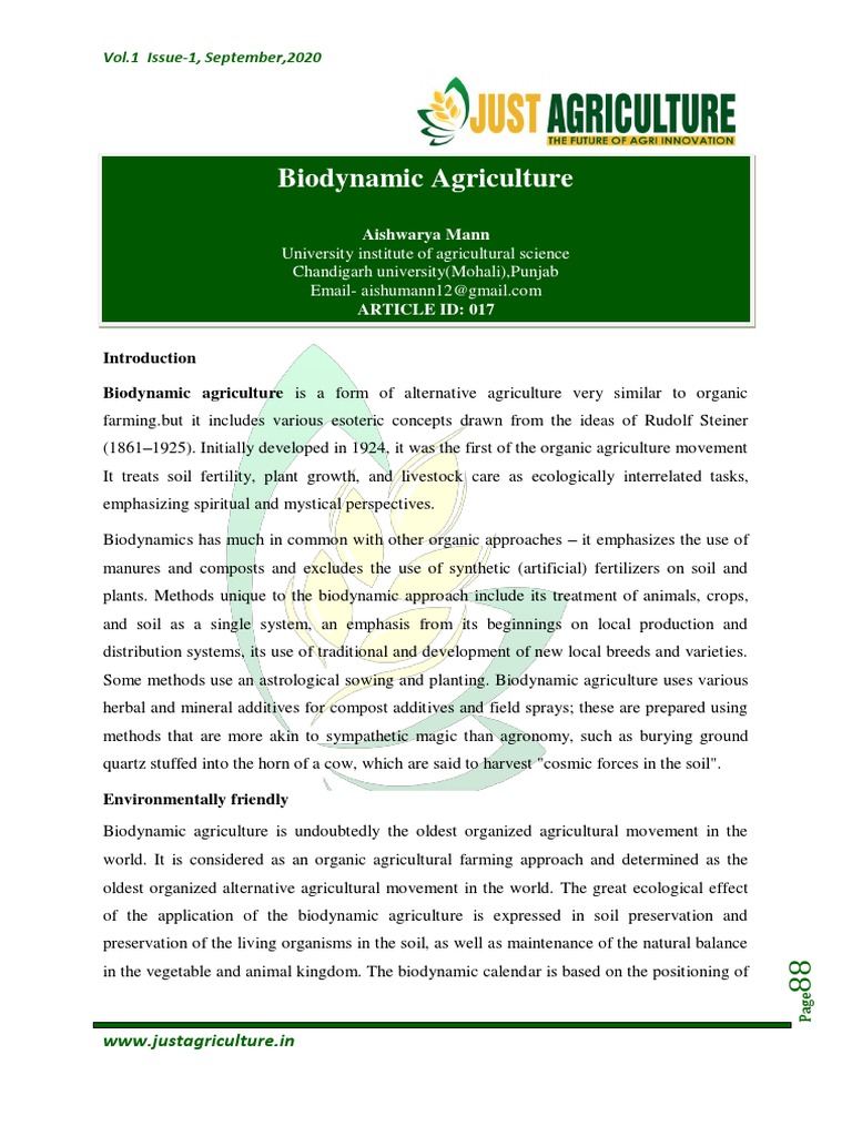 Biodynamic Agriculture | PDF | Agriculture | Agroecology