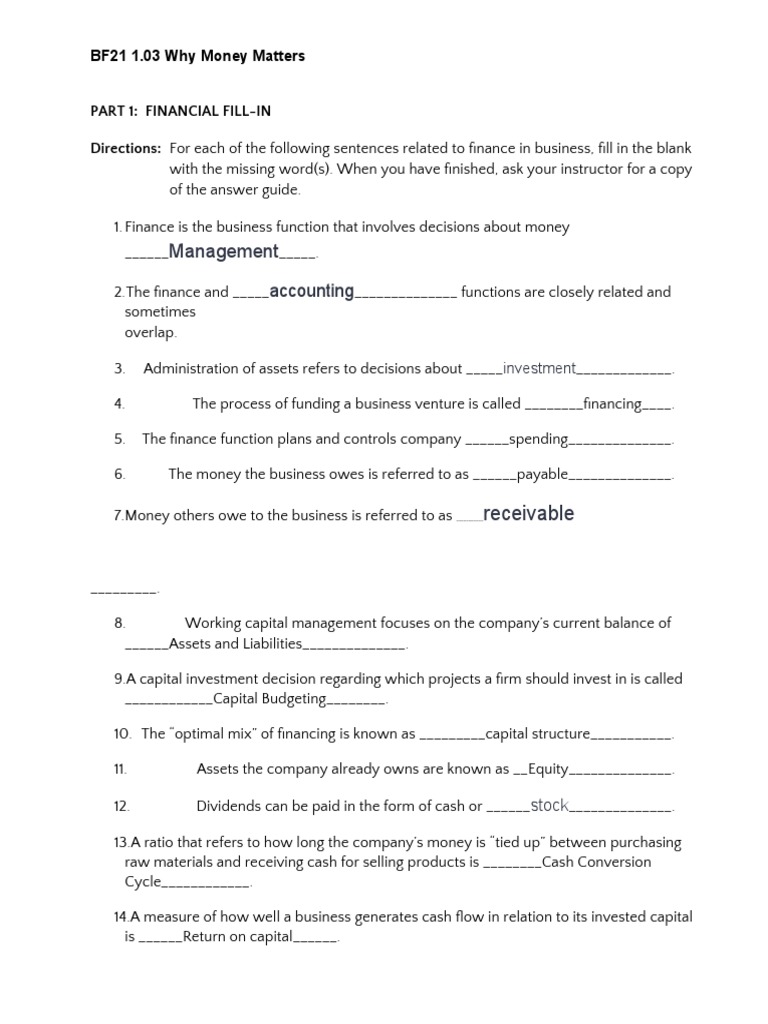 1.03 Why Money Matters | PDF | Working Capital | Equity (Finance)