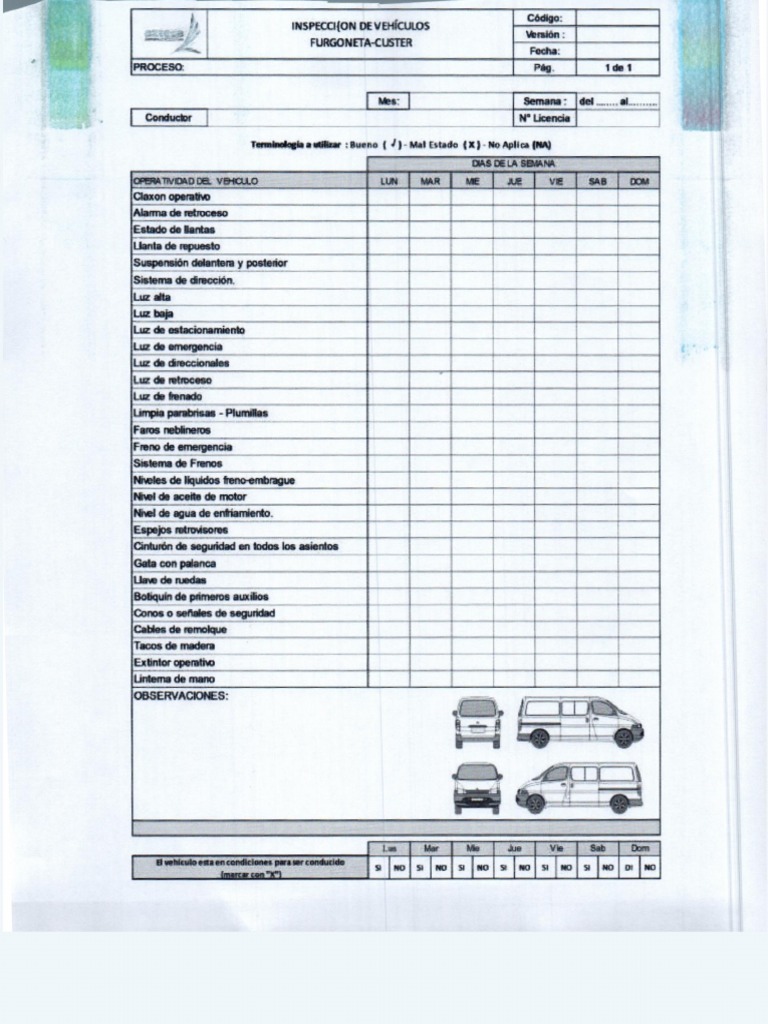 Check List Vehículos | PDF