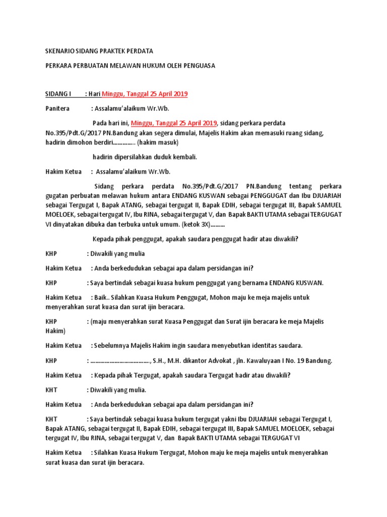 Skenario Sidang Praktek Perdata | PDF