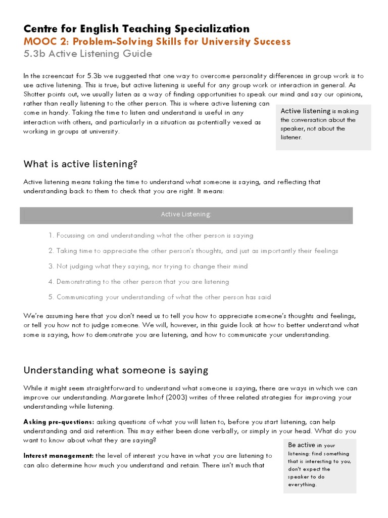 Active Listening Techniques Pdf Body Language Social Psychology