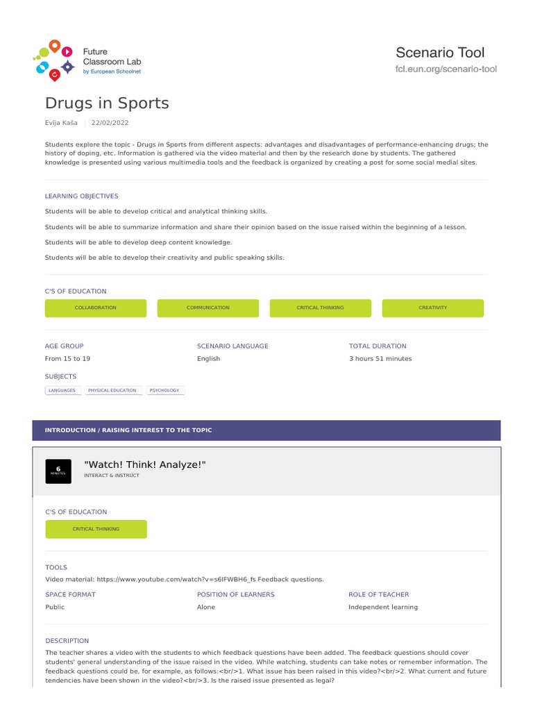 Teen Workshop: Drugs in Sports | PDF | Learning | Multimedia