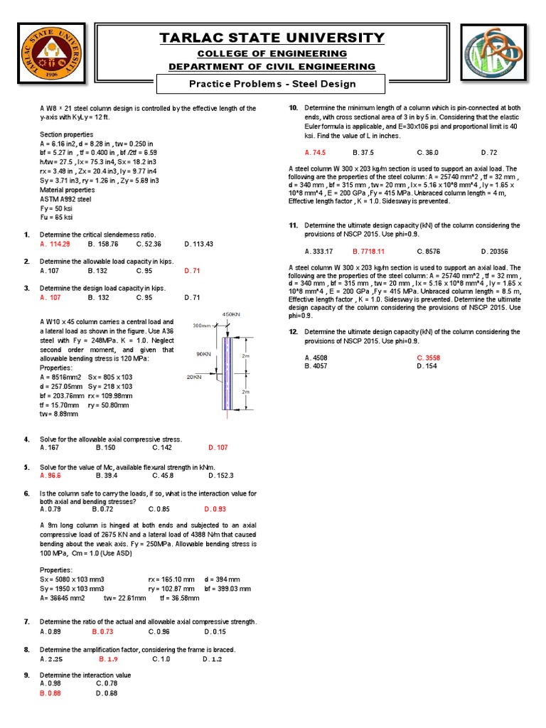 Steel Design Practice Problems | PDF | Beam (Structure) | Bending