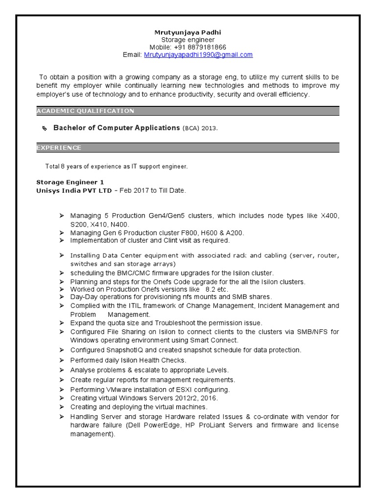 Mrutyunjaya Resume | PDF | Active Directory | Server (Computing)