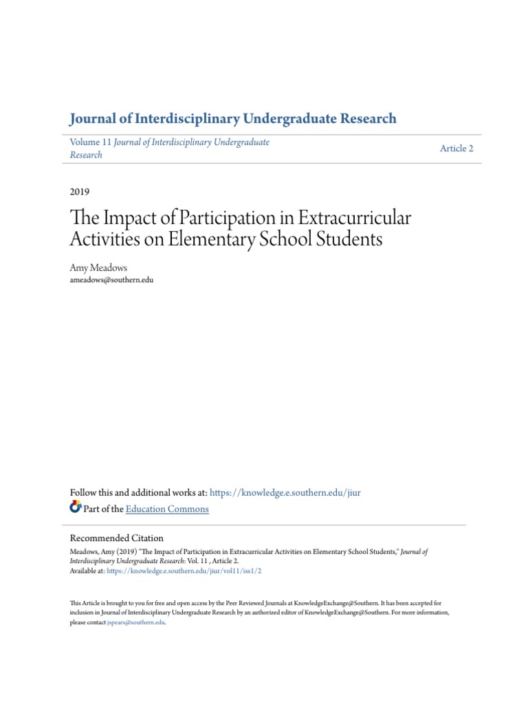 The Impact Of Participation In Extracurricular Activities On Elem Pdf