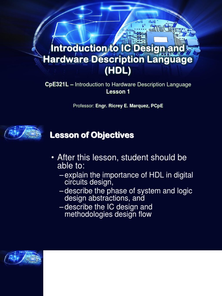CpE321L Lesson 1 - Introduction To IC Design and HDL | PDF | Hardware Description Language ...