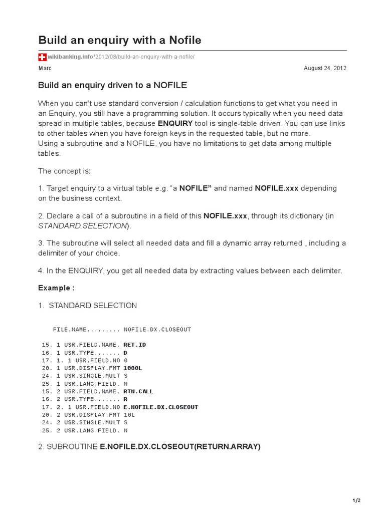 Build An Enquiry With A Nofile | PDF | Subroutine | Computing