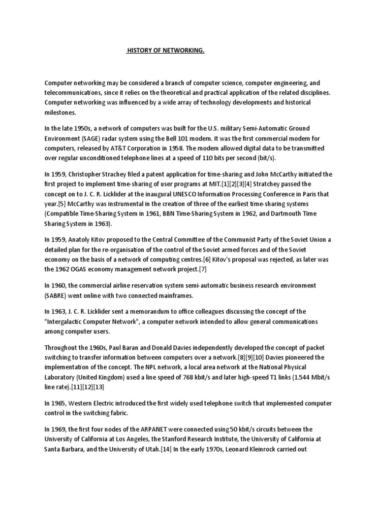 Long History of Networking | PDF | Packet Switching | Computer Network