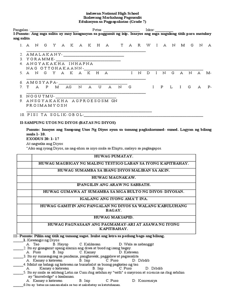 Exam Esp 2nd Grading | PDF