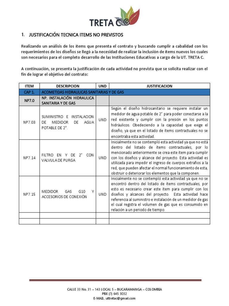 Anexo 1. Justificación Item NP de O. Complementarias | PDF | Red eléctrica | Ingeniería de ...