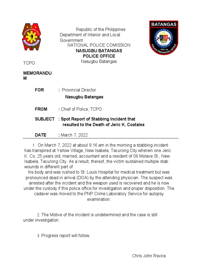 Spot Report | PDF | Philippines | Law Enforcement