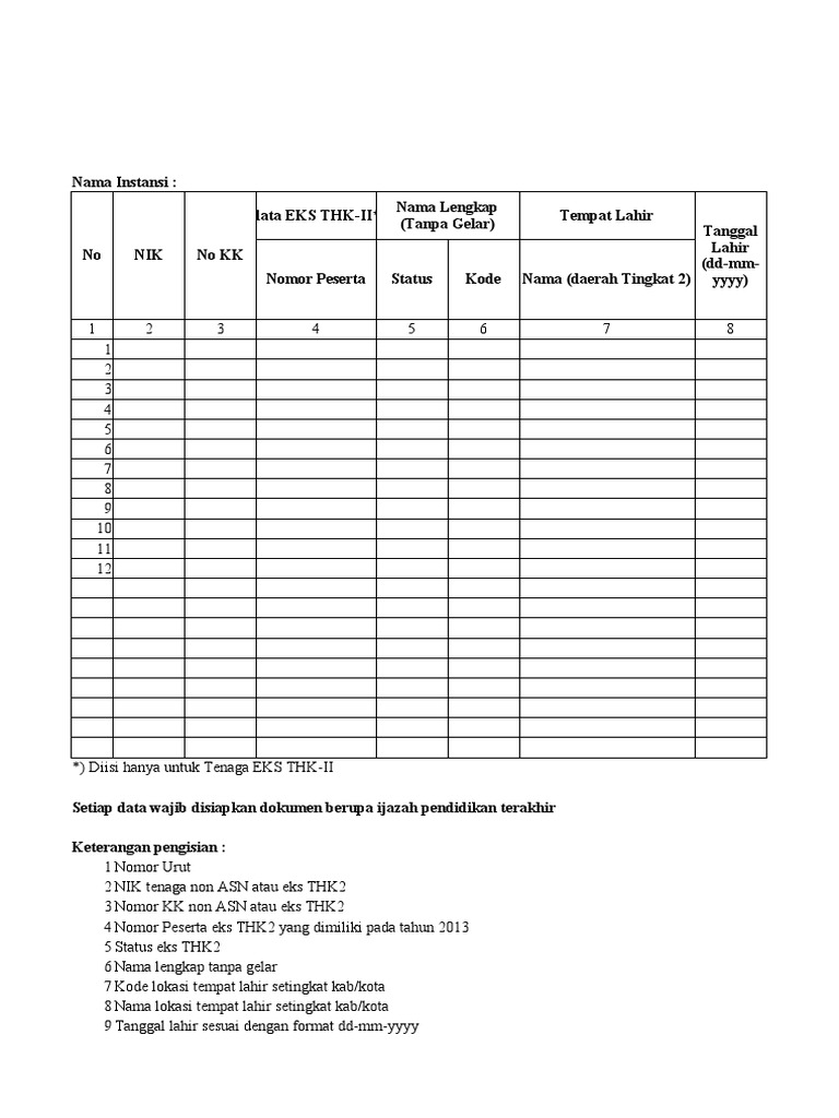 PENDATAAN KONTRAK KERJA TENAGA NON ASN Dan EKS-THK-II | PDF