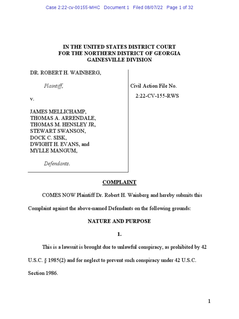 Wainberg v. Mellichamp et al. Complaint | PDF | Lawsuit | Damages