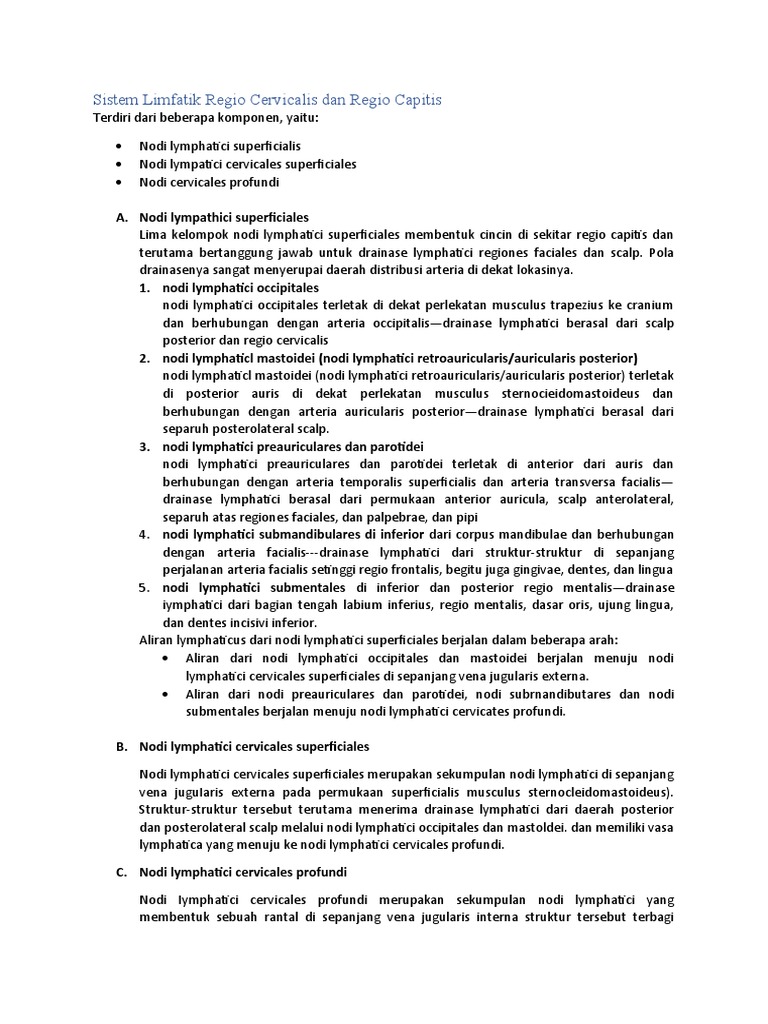 Sistem Limfatik Regio Cervicalis Dan Regio Capitis | PDF