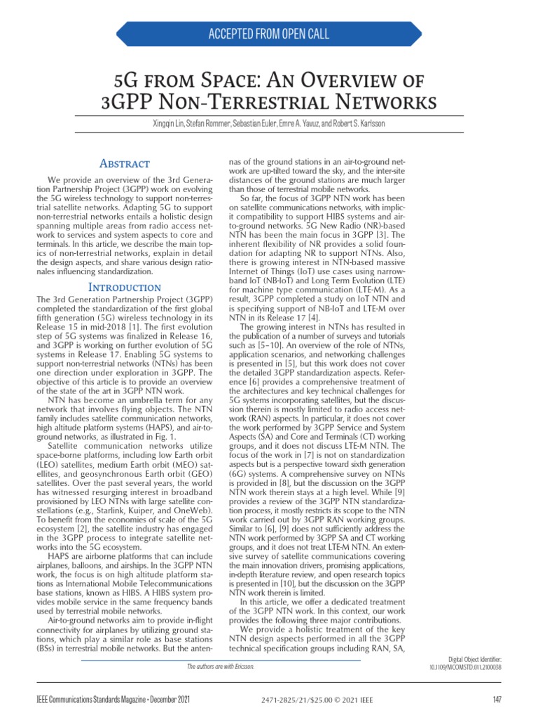 5G From Space - An Overview of 3GPP Non-Terrestrial Networks | PDF ...