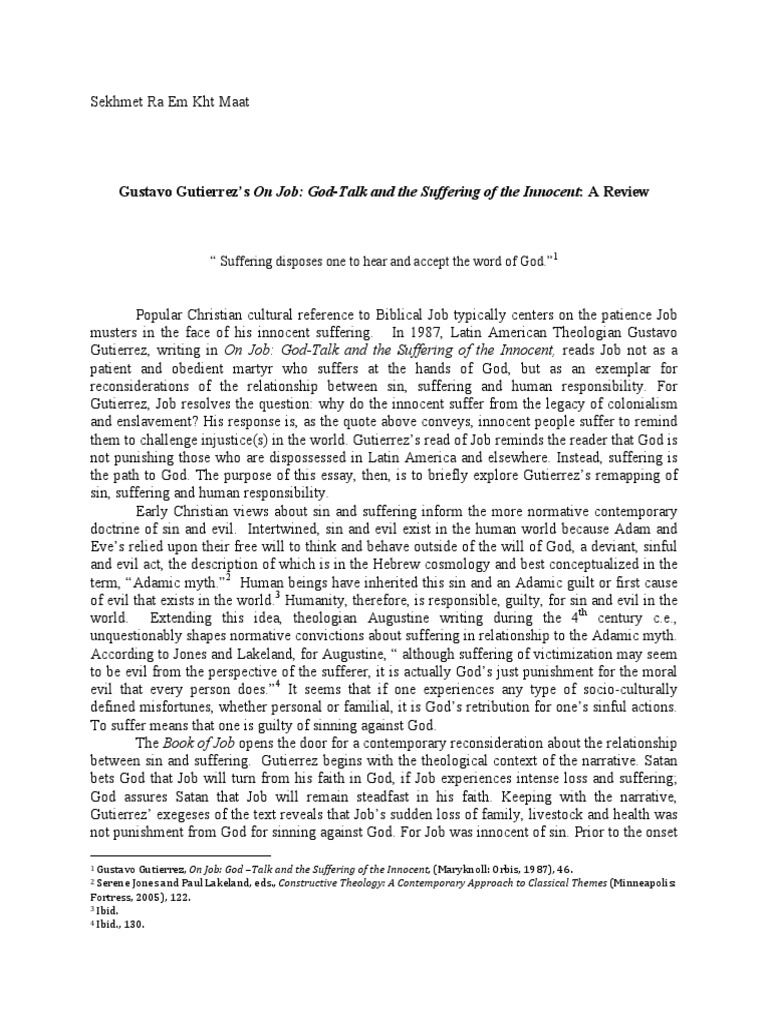 Gustavo Gutierrez S On Job God Talk | PDF | Book Of Job | Sin