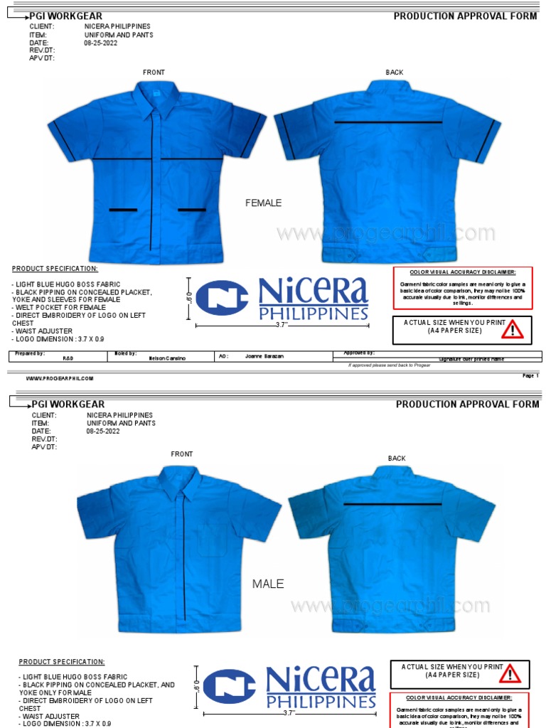 Nicera Uniform Layout 2022 | PDF | Dress Codes | Consumer Goods