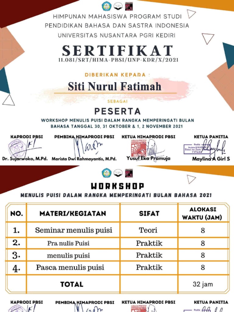 Sertifikat Peserta Workshop-1 | PDF