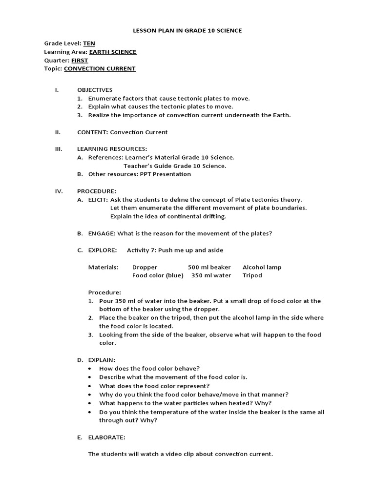 Grade 10 Earth Science Lesson on Convection Current | PDF | Plate ...