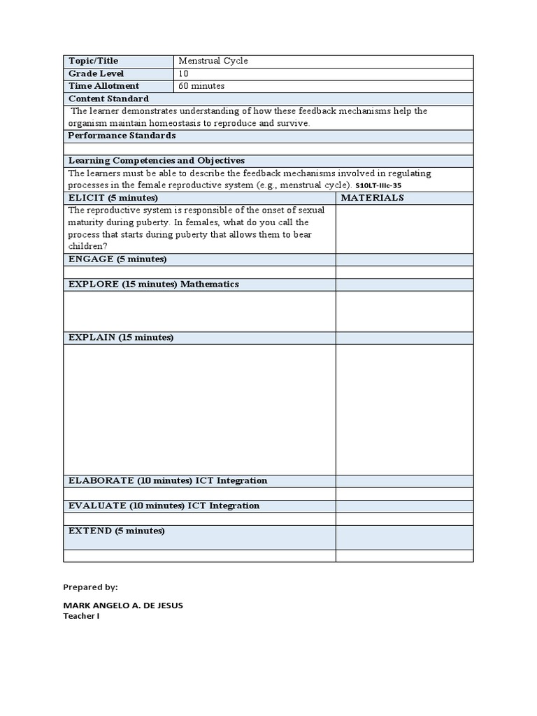 Lesson Plan Menstrual Cycle | PDF