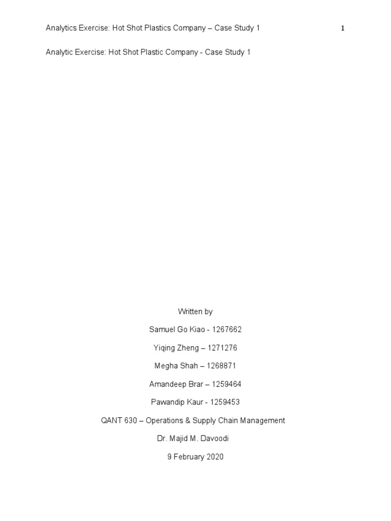 Group4 Case Study1 Hot Shot Plastic Company | PDF | Sampling (Statistics) | Mean