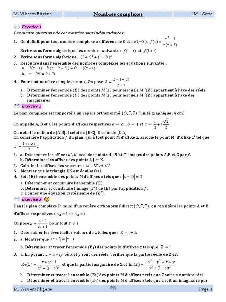 1.nombres Complexes - 4M - Série | PDF | Nombre complexe | Géométrie