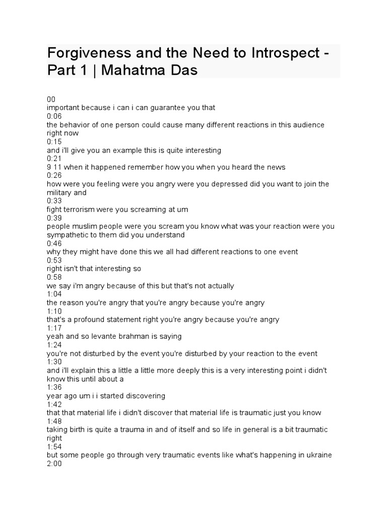 Forgiveness and The Need To Introspect - Part 1 Mahatma Das | PDF ...