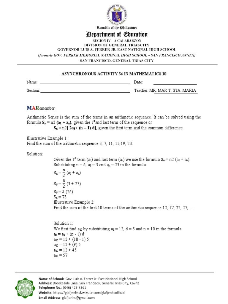 Math10q1aa4 Arithmetic Series | PDF | Mathematics | Mathematical Analysis