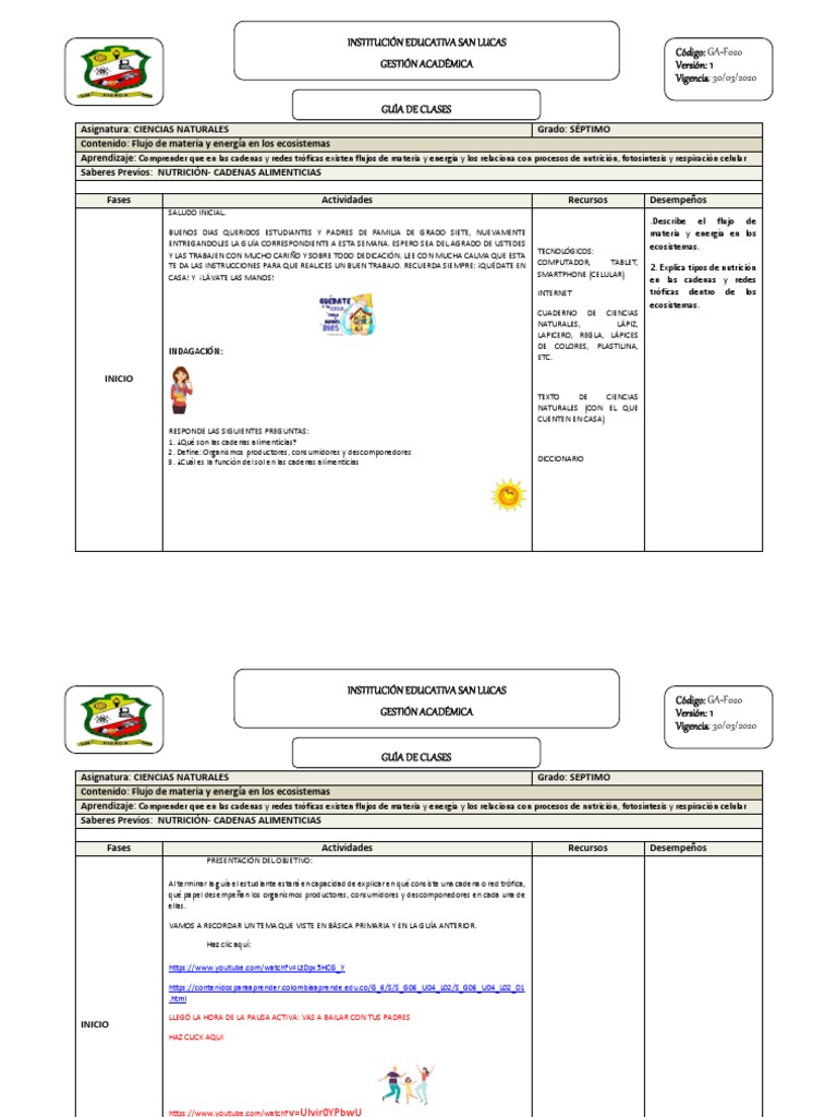 7° C.NATURALES GUIA DE CLASES No. 2 Flujo de Materia y Energía en Los ...