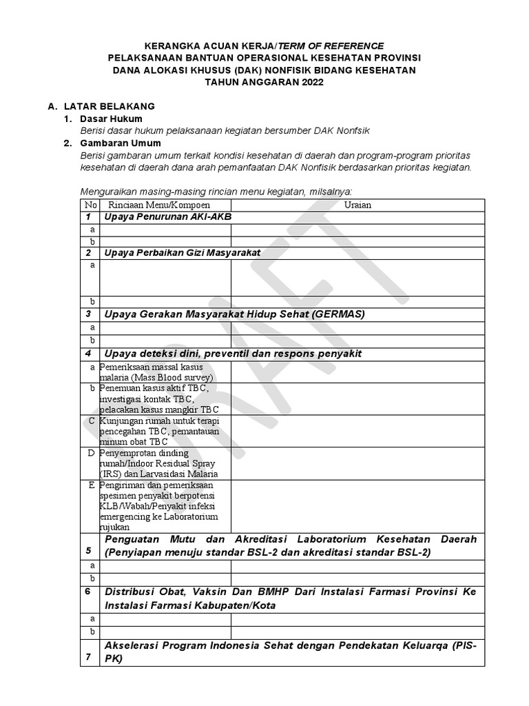 Contoh - TOR Puskesmas 2023 | PDF