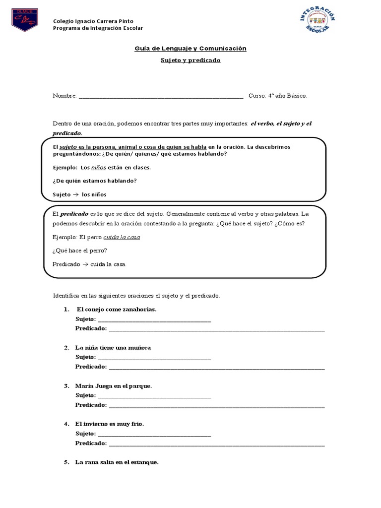 Identificación de Sujeto y Predicado en Oraciones | PDF | Asunto ...