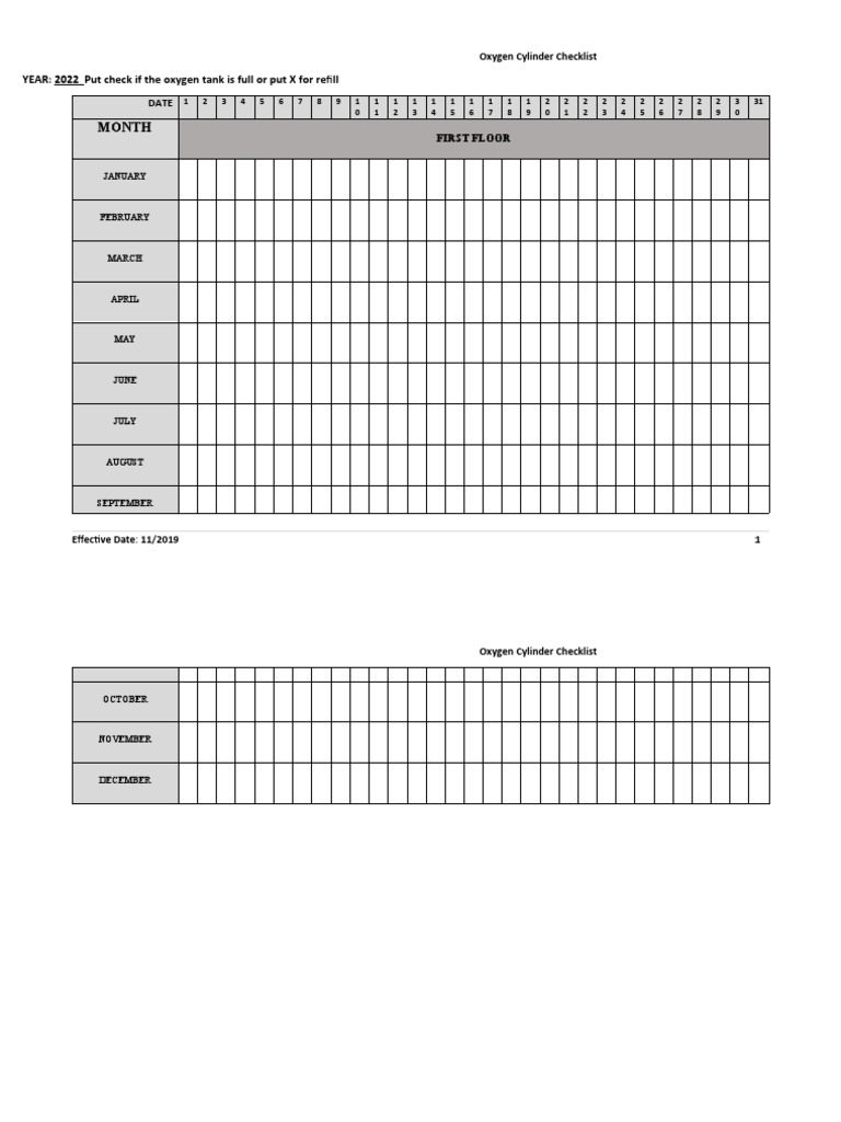 2022 Oxygen Cylinder Checklist | PDF