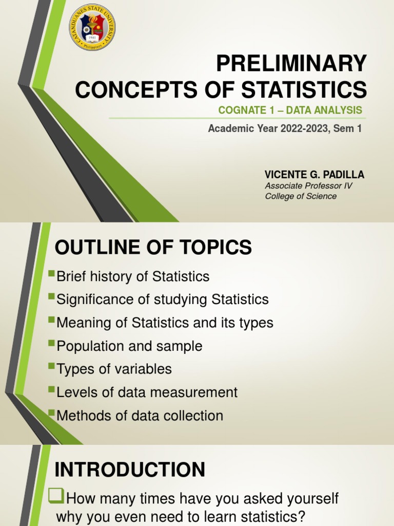 Preliminary Concepts of Statistics Cognate 1 | PDF | Dependent And Independent Variables | Level ...
