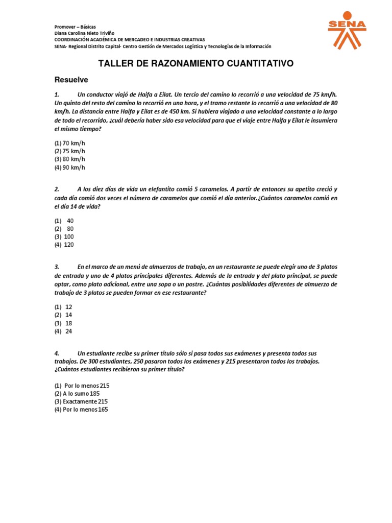 Ejercicios de Razonamiento Cuantitativo | PDF | Marketing