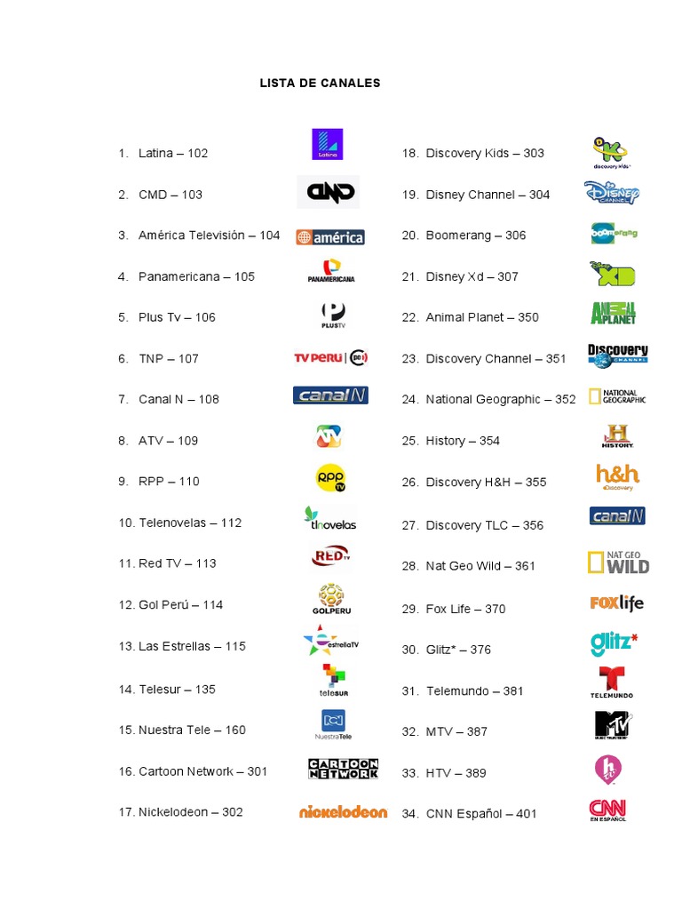 Parrilla de Canales | PDF | English Language Television | Cable Television