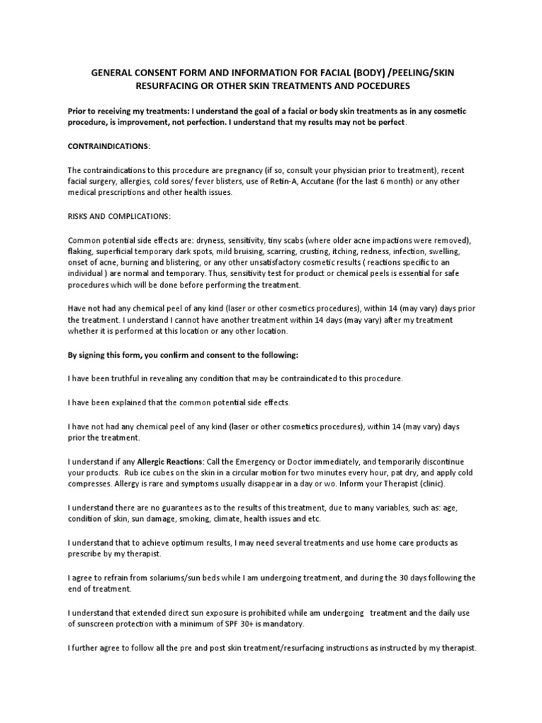 General Facial Consent 2 | PDF | Informed Consent | Sunscreen