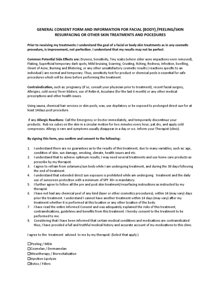 general facial consent | PDF | Allergy | Informed Consent