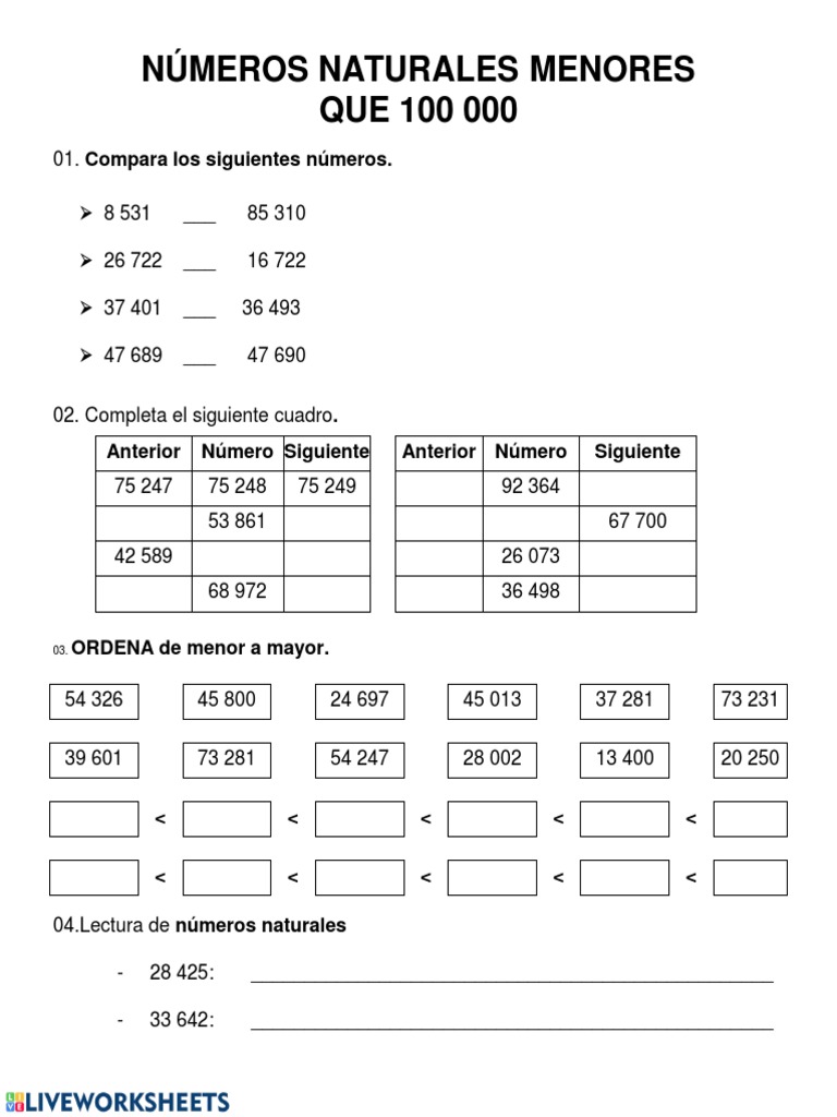 Números Naturales hasta 100,000 | PDF