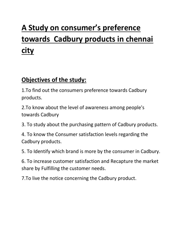 Consumer Preferences for Cadbury Products in Chennai: A Study of Brand ...