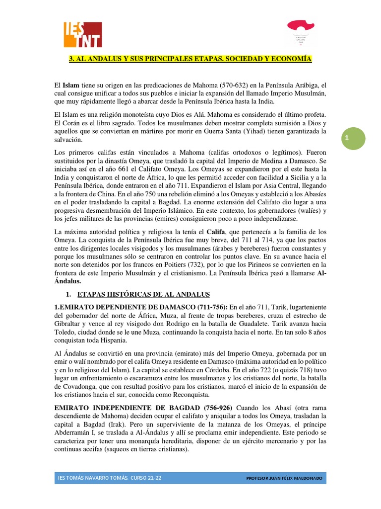 Tema 3. Al Andalus y Sus Principales Etapas. 21-22 | PDF | Al Andalus ...