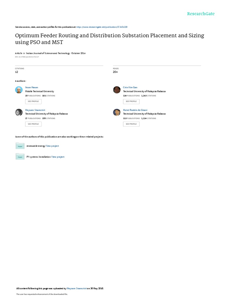Optimum Feeder Routing and Distribution Substation Placement and Sizing | PDF | Mathematical ...