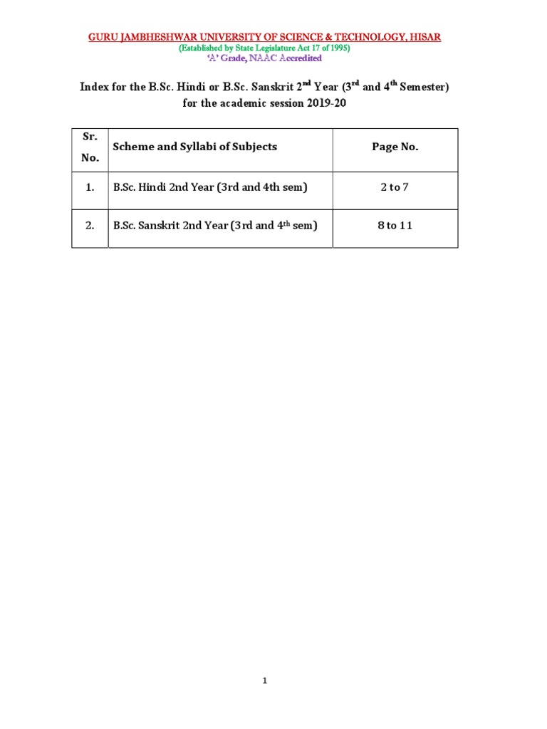 Syllabus B.Sc. Hindi & B.Sc. Sanskrit | PDF | Undergraduate Education ... Syllabus B.Sc. Hindi & B.Sc. Sanskrit | PDF | Undergraduate Education ...