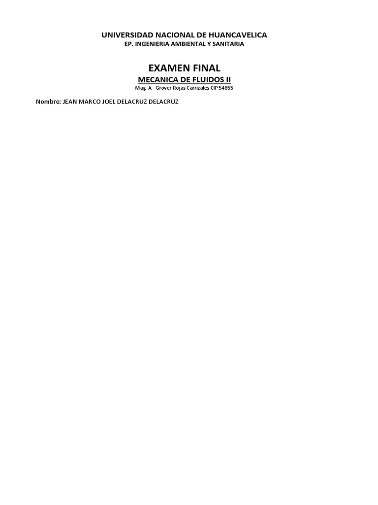 EXAMEN FINAL MECANICA DE FLUIDOS II Final | PDF