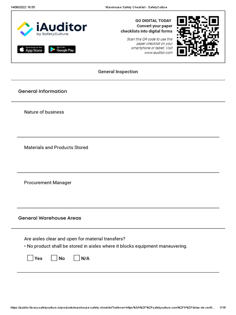 Warehouse Safety Checklist - SafetyCulture | PDF | Forklift | Warehouse
