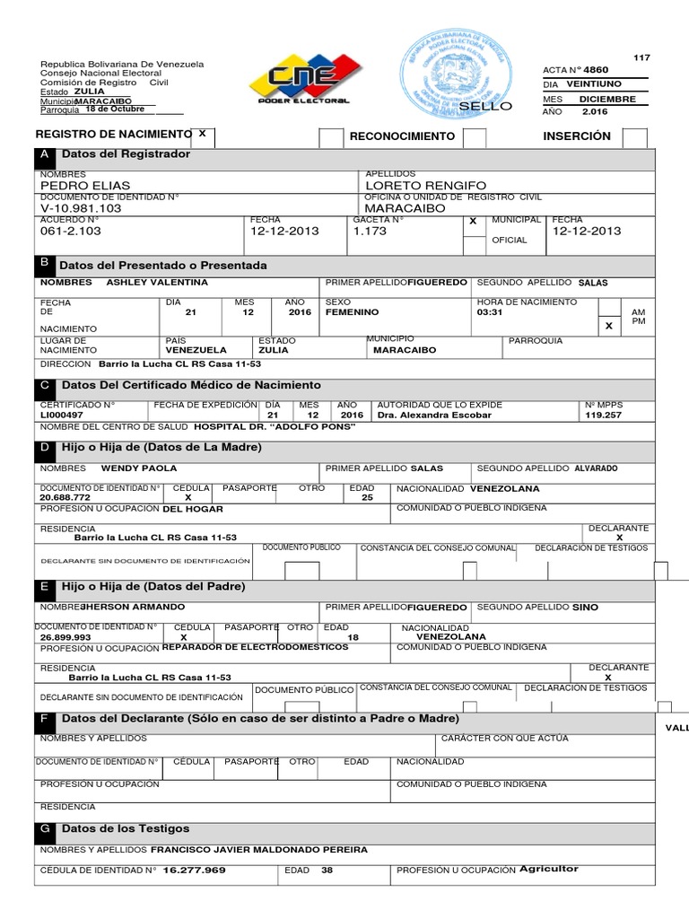 Acta de Nacimiento en Maracaibo 2016 | PDF | Control de acceso | Gobierno y personalidad